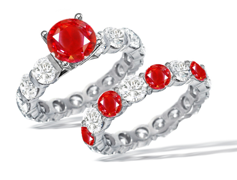 Designer Colored Gemstone Engagement Rings Wedding Rings Sets