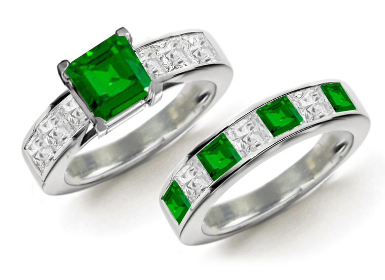 Designer Colored Gemstone Engagement Rings Wedding Rings Sets