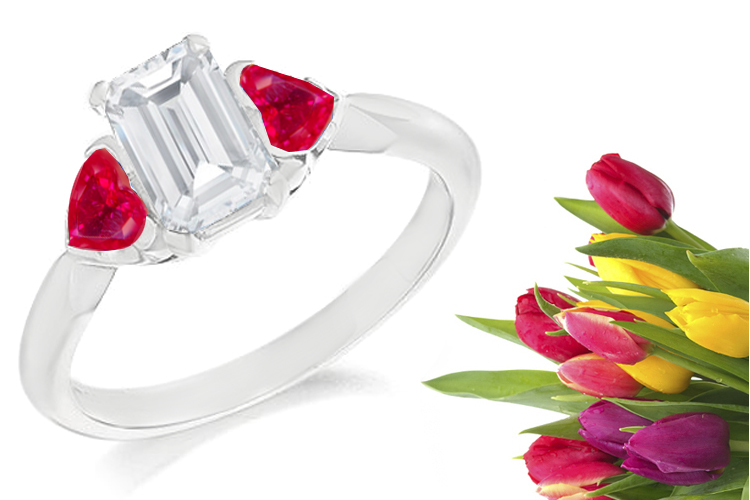 HEARY RUBY & EMERALD-CUT DIAMOND ENGAGEMENT RING
